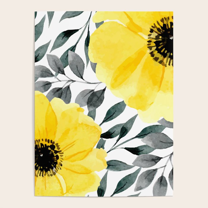 Big yellow watercolor flowers Poster by mmartabc | Society6