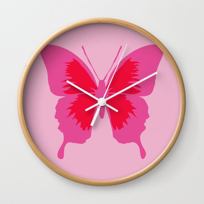 Simple Cute Pink and Red Butterfly - Preppy Aesthetic Wall Clock by ...