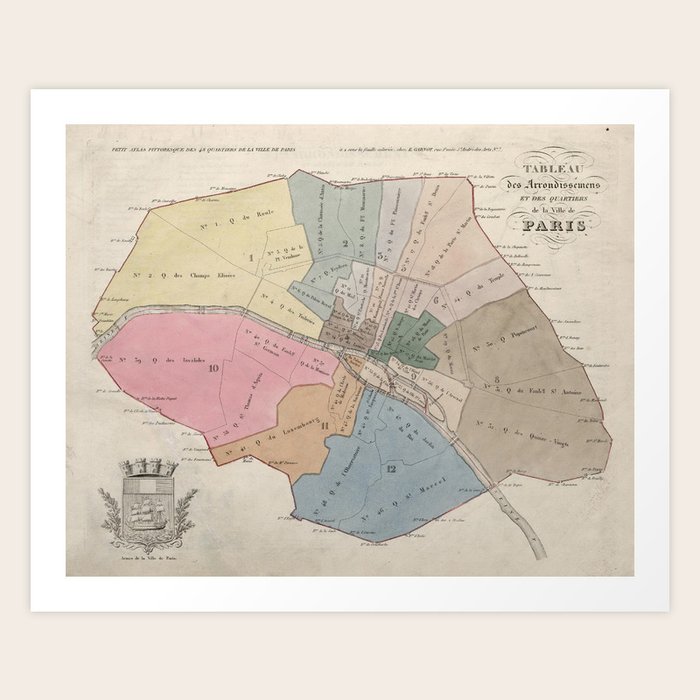 Vintage Map of Paris Neighborhoods (1836) Art Print by BravuraMedia ...