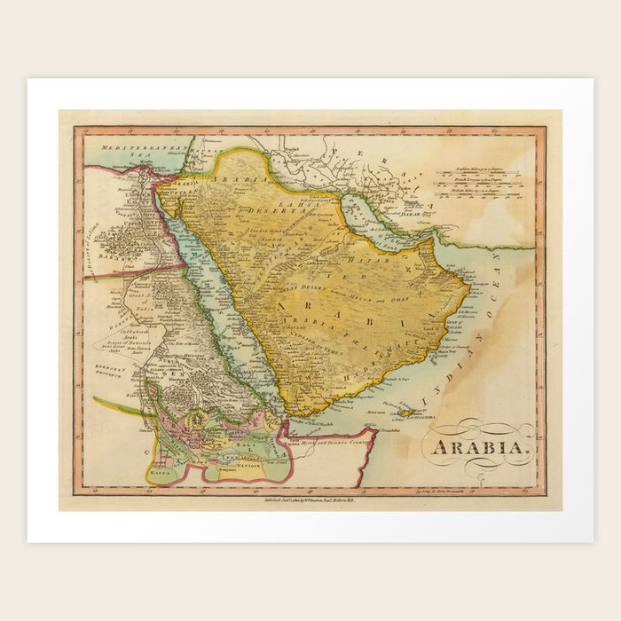 Old Arabian Peninsula Map (1912) Vintage Saudi Arabia Atlas Art Print ...