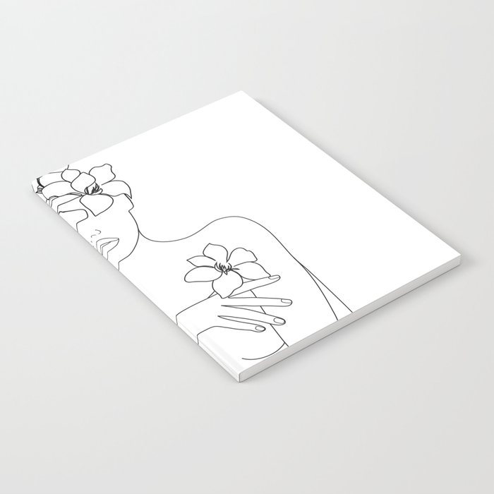 Minimal Line Art Woman With Flowers Iv Notebook By Nadja Society6