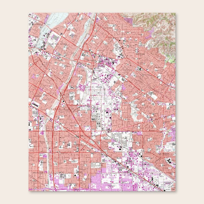 Vintage Map of Whittier California (1965) Canvas Print by BravuraMedia ...