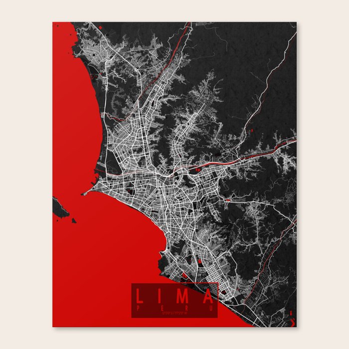 Lima City Map of Peru - Oriental Canvas Print by deMAP Studio | Society6