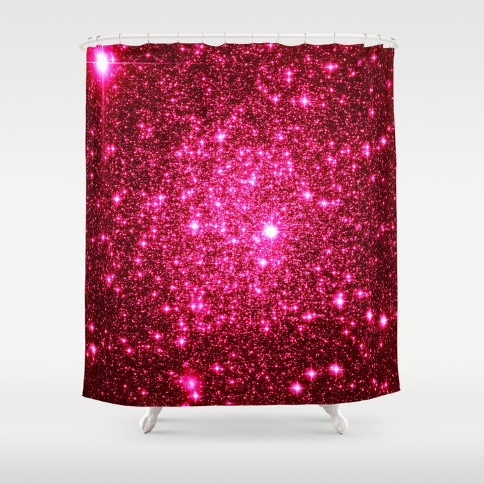 Hot Pink Glitter Galaxy Stars Shower Curtain By 2sweet4words Designs