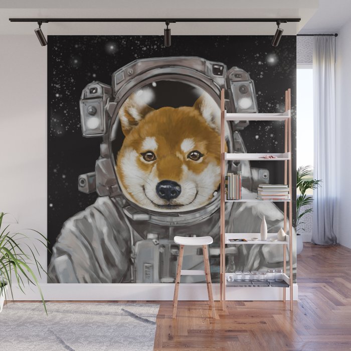 Astronaut Shiba Inu Wall Mural by Big Nose Work | Society6