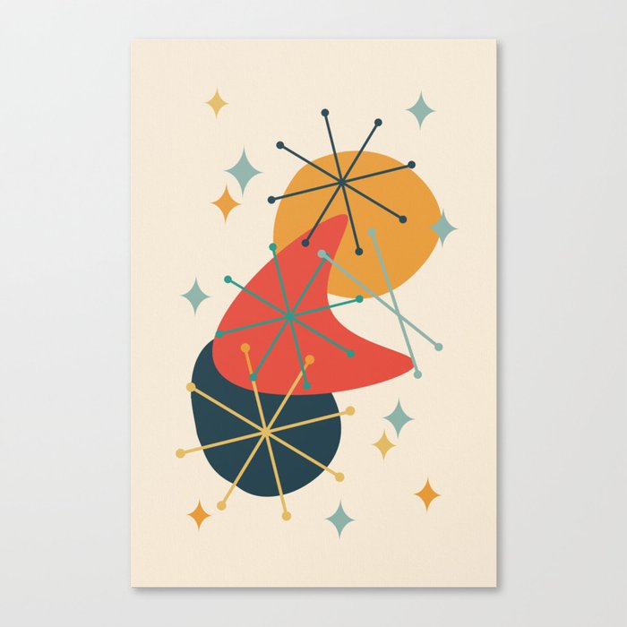 Mid Century Modern Atomic Age Abstract Orange Yellow Charcoal Art Print by tramas design Society6