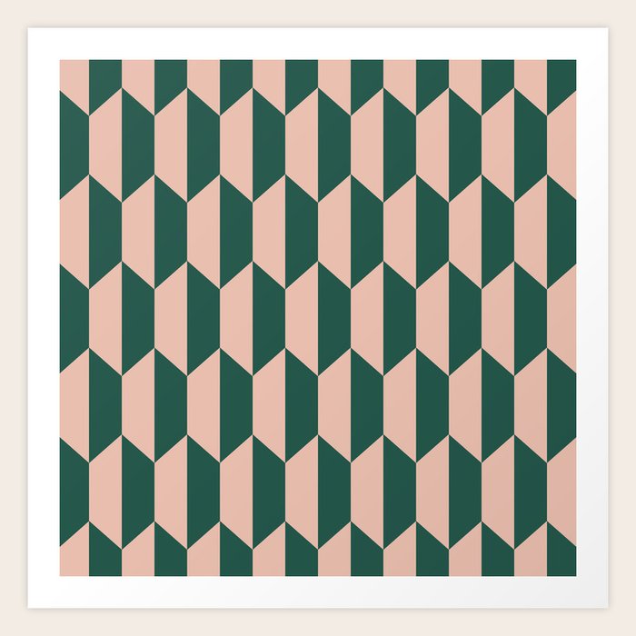 Classic Trapezoid Pattern 241 Forest Green and Dusty Rose Art Print by ...