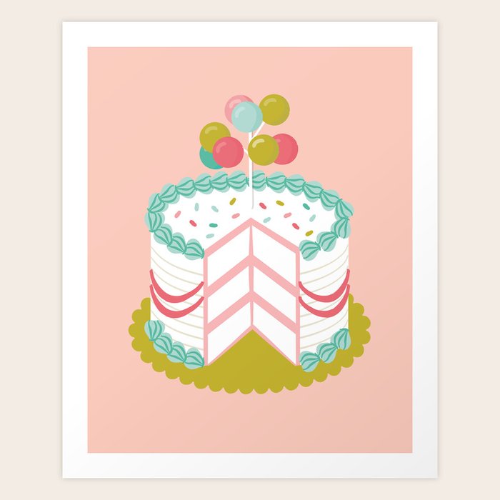 Birthday Cake Illustration Vintage
