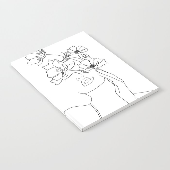 Minimal Line Art Woman With Flowers Notebook By Nadja Society6