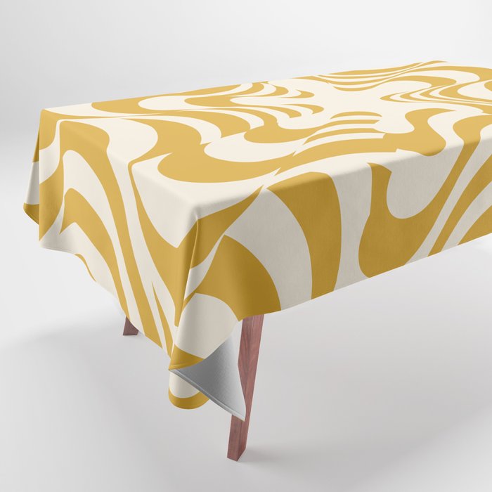 Abstract Groovy Retro Liquid Swirl Yellow Mustard Pattern Tablecloth by ...
