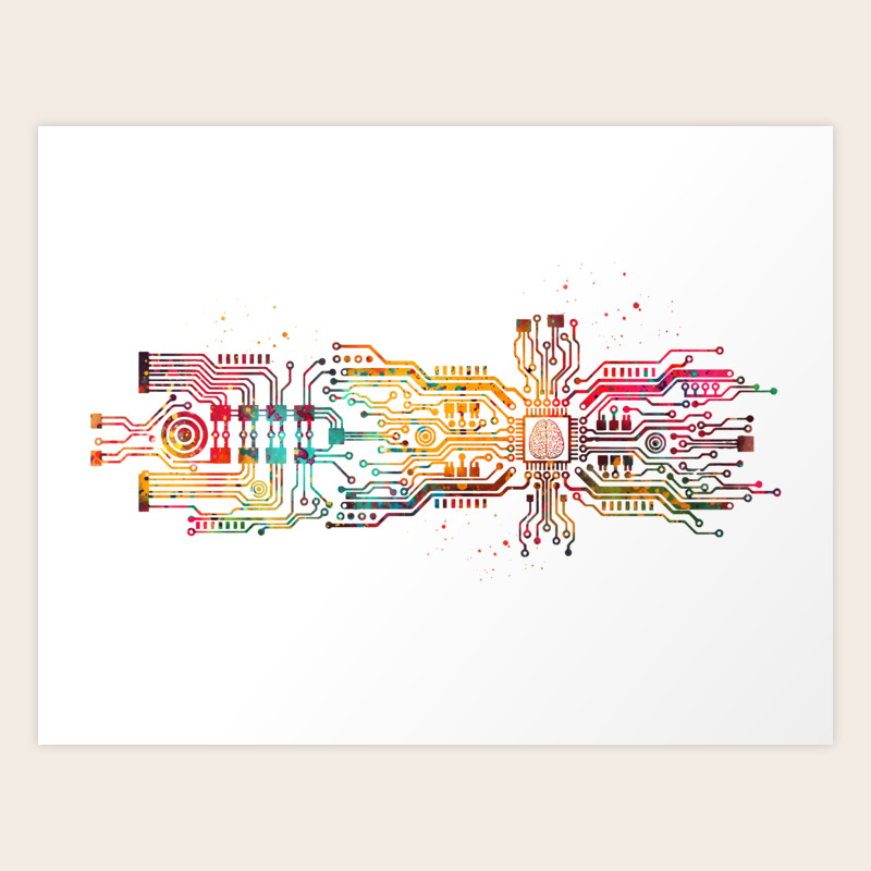 Painting Circuit board brain circuit board brain print watercolor ...