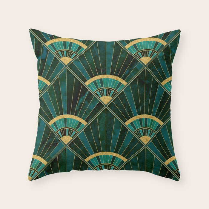 green geometric pattern cushion