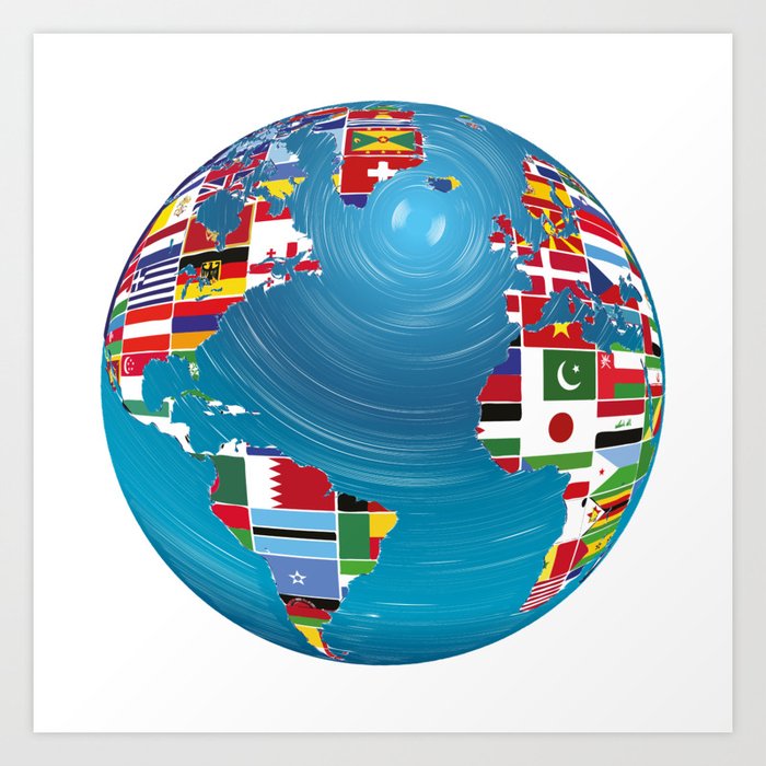 World Map Globe Atlas National Flags Earth Day Art Print by anziehend ...