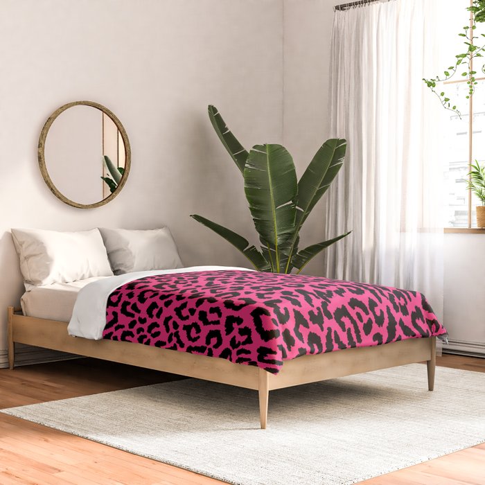 black and pink leopard print bedding