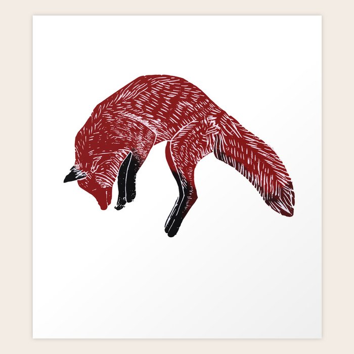 Wood & Linocut Prints Fox in a Teasel Field Linocut Print Art ...