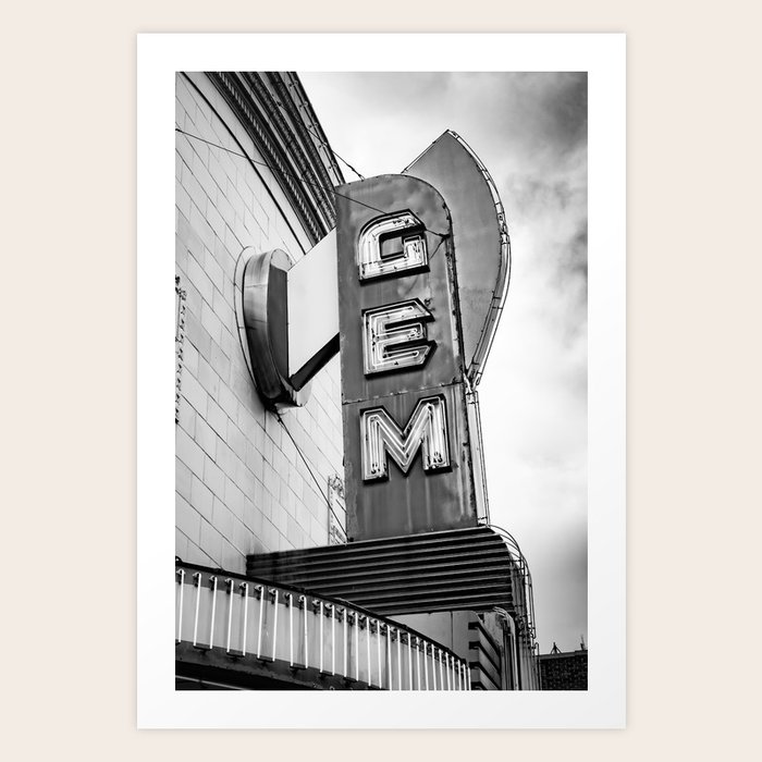 The Gem Theater Sign Near 18th And Vine - Black And White Art Print by ...