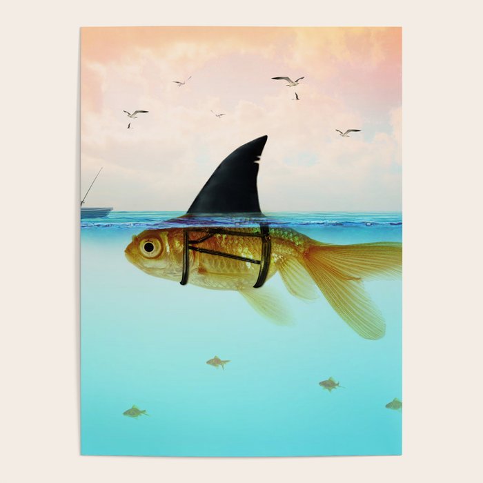 goldfish with a shark fin Poster by Vin Zzep | Society6