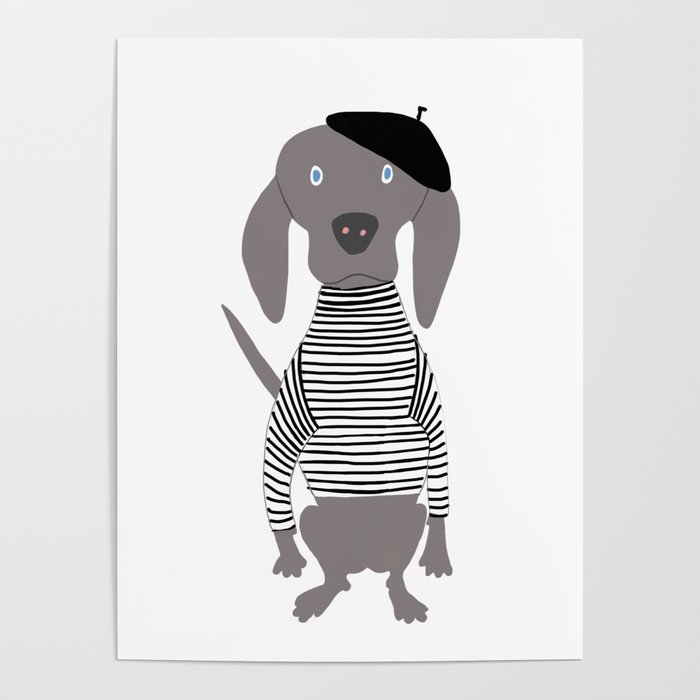 French Weim as Mime Grey Ghost Weimaraner Dog Hand-painted Pet Drawing ...