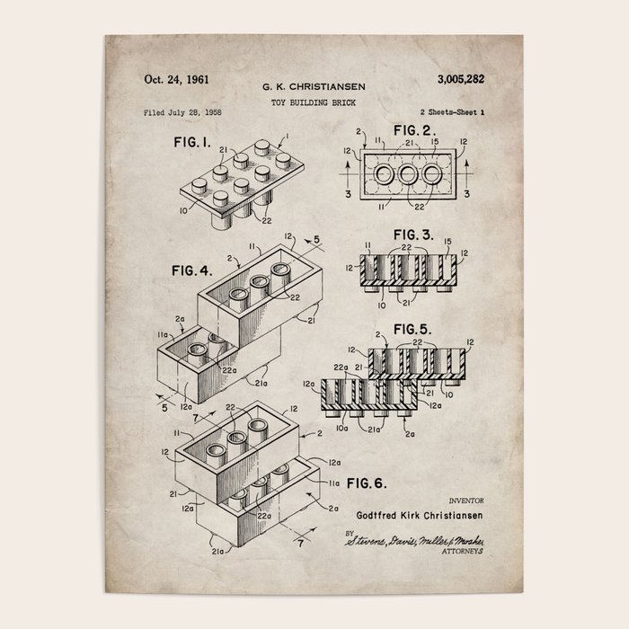 Legos Patent - Legos Brick Art - Antique Poster by Patent Press | Society6