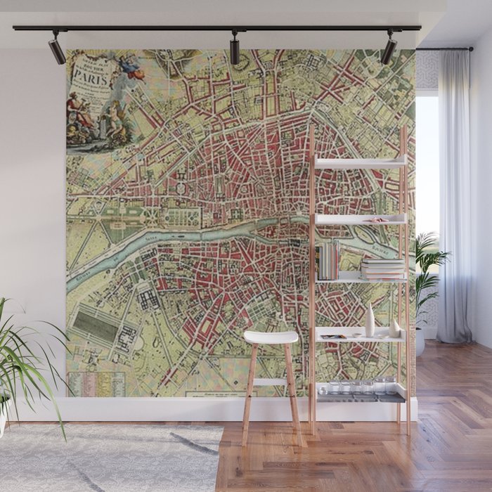 Vintage 1784 Lithographic Map of Paris, France Wall Mural by Jeanpaul ...