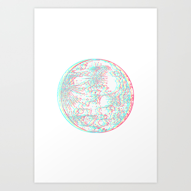 3d Moon, Red Blue Dimensions Of The Bright Side Art Print
