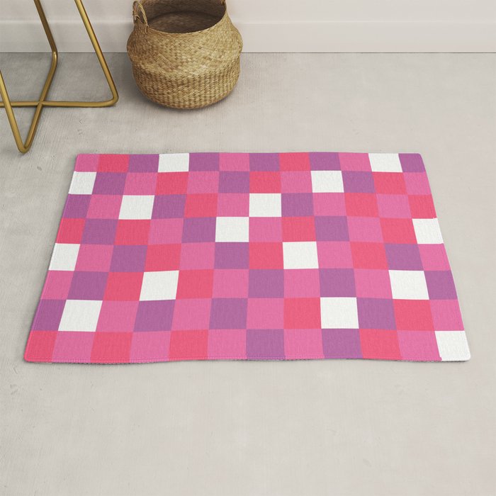 Cool Modern Pink Purple White Square Pattern Rug by Rose Gold | Society6