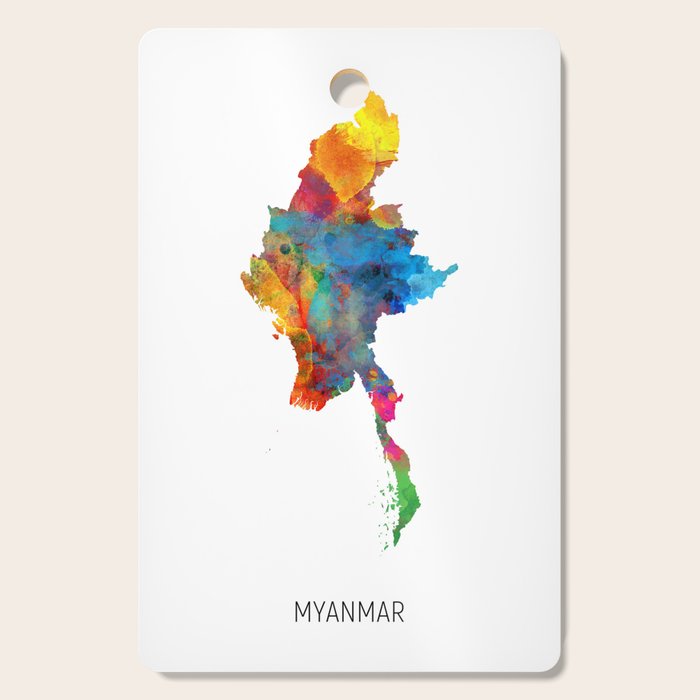 Myanmar Watercolor Map Cutting Board by artPause - Michael Tompsett ...