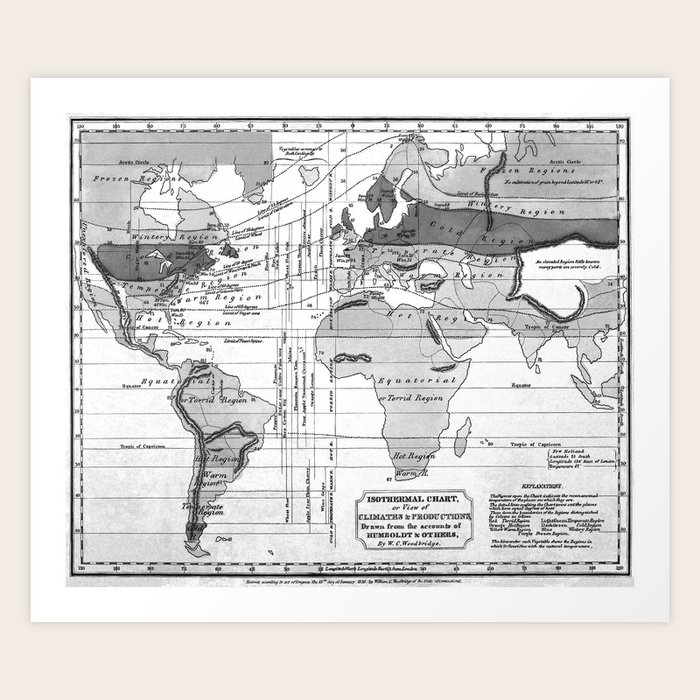Black and White World Map (1823) Art Print by BravuraMedia | Society6