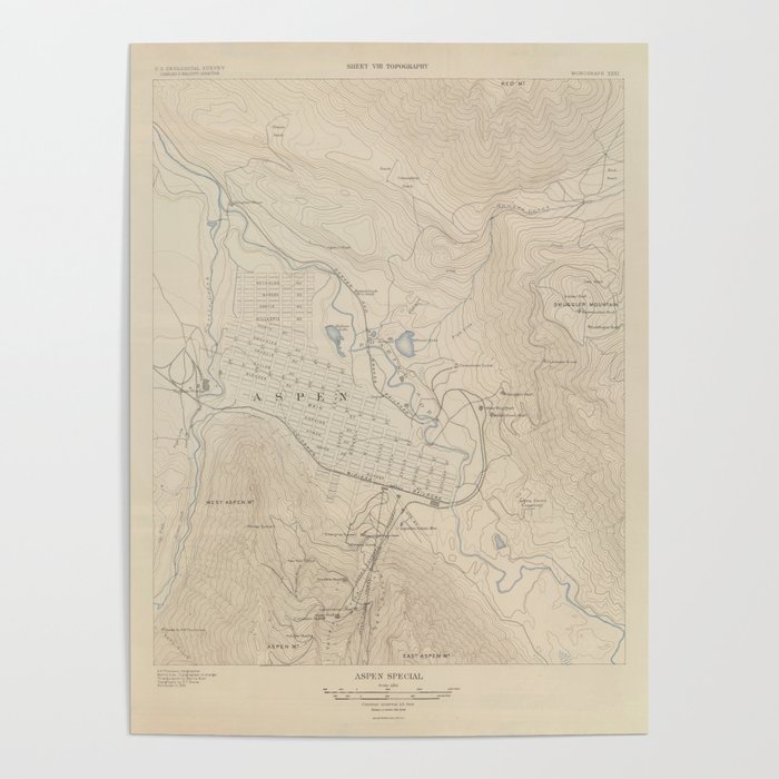 Old Aspen CO Map (1898) Vintage Colorado City Atlas Poster by ...
