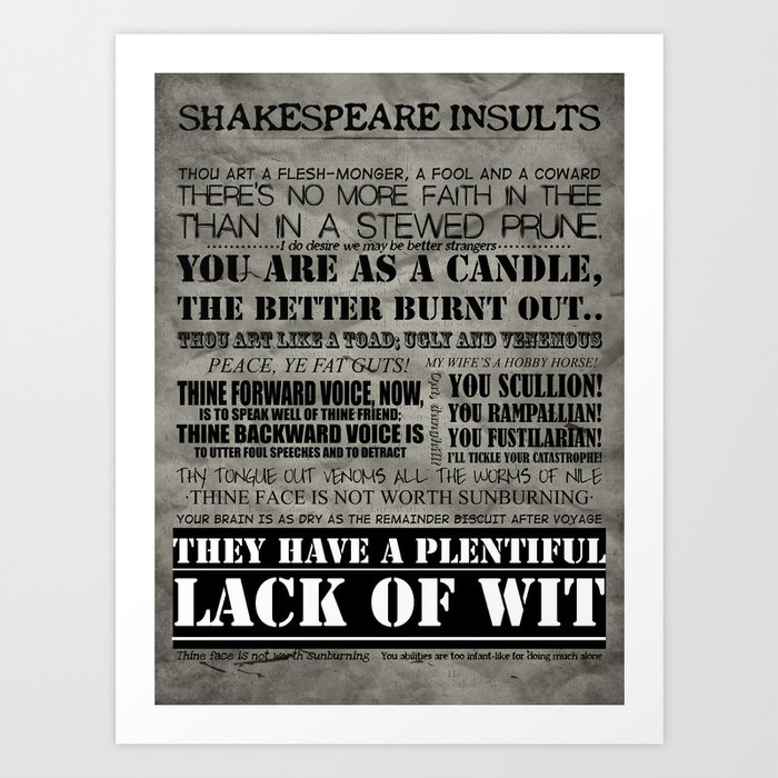 Shakespeare Insults Art Print By Entryplug Society6