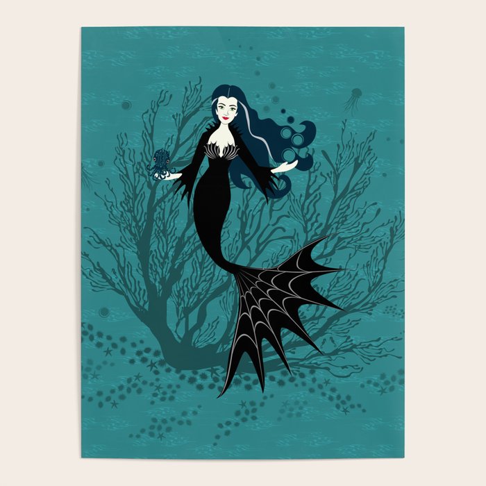 Vampire Mermaid on Aqua Poster by studioxtine | Society6