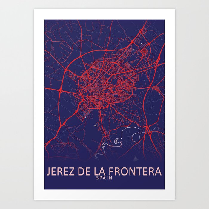 Jerez de la Frontera, Spain, Blue, White, City, Map Art Print by City ...
