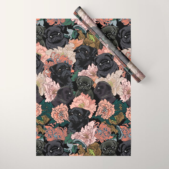 Because Black Pug Wrapping Paper by Huebucket | Society6