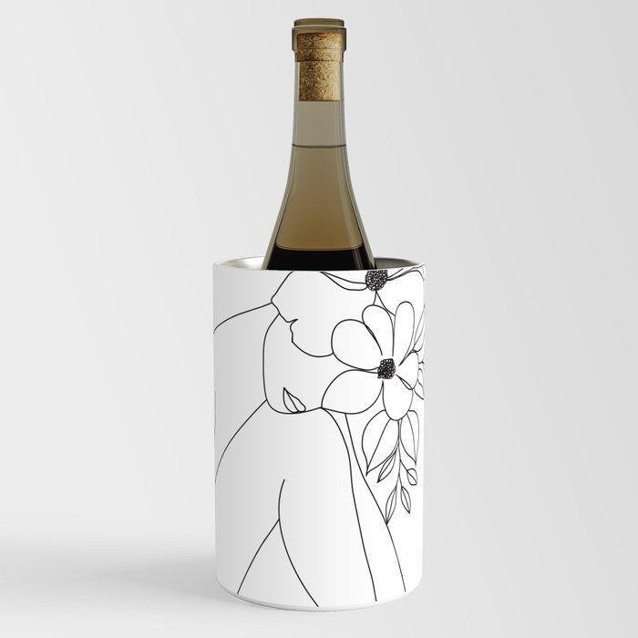 Minimal Line Art Nude Woman With Flowers Wine Chiller By Nadja Society6