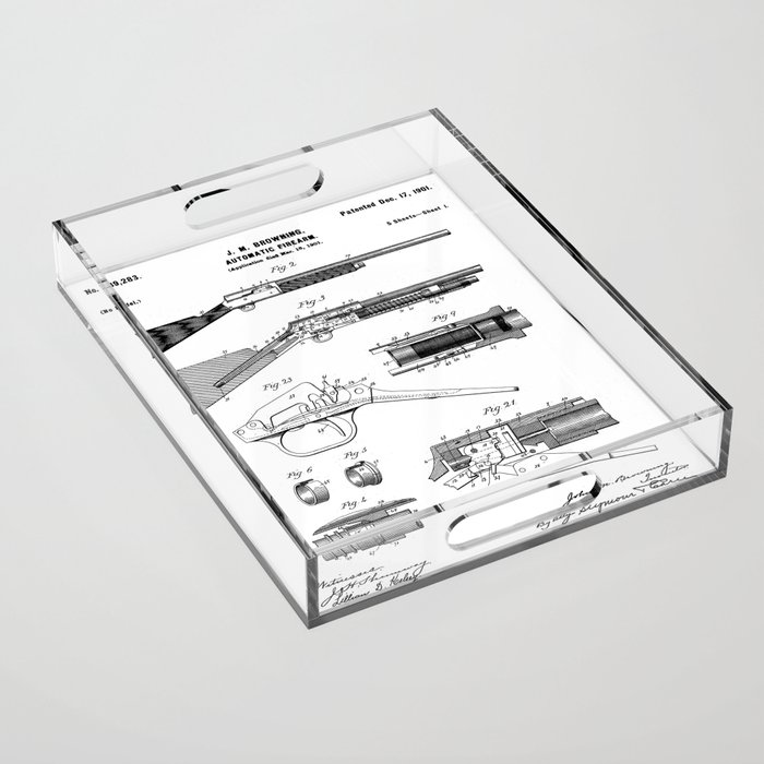Automatic Rifle Patent - Browning Rifle Art - Black And White Acrylic ...