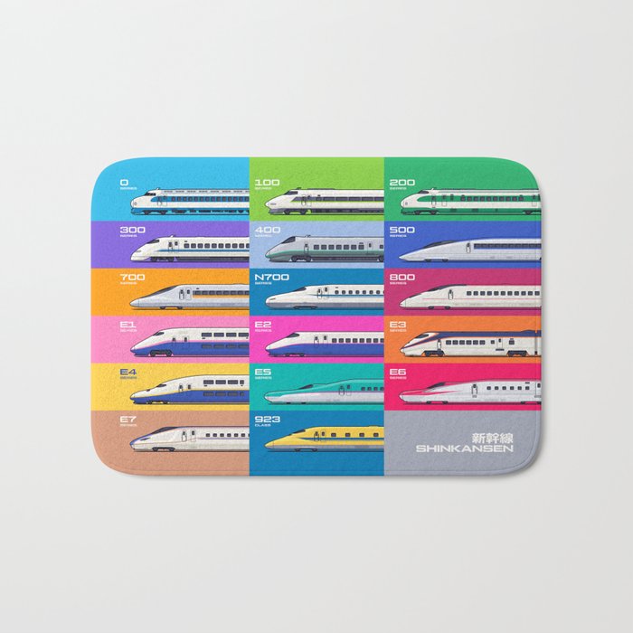 Shinkansen Bullet Train Grid Pattern Bath Mat by neotokyo | Society6