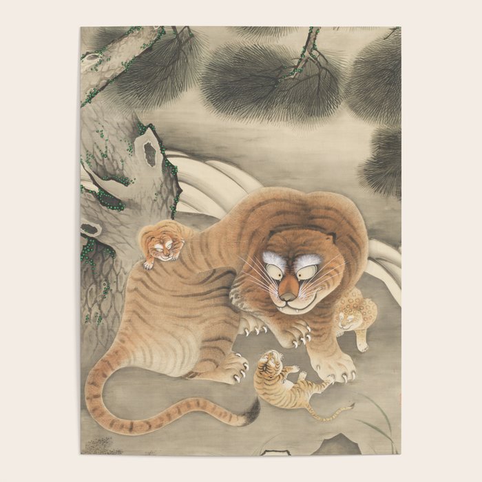 Tiger Family and Magpies, Tani Buncho, 1807 Japanese Art Poster by ...