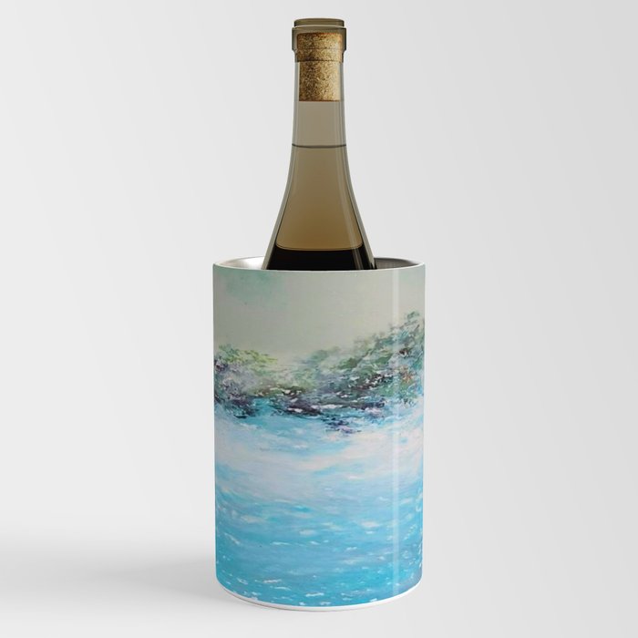 Blue Surf, Dark Sky, Bright Water Oil Pastel Drawing Wine Chiller by ...