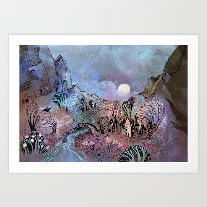 Valley at Full Moon Art Print by Ulla Thynell | Society6