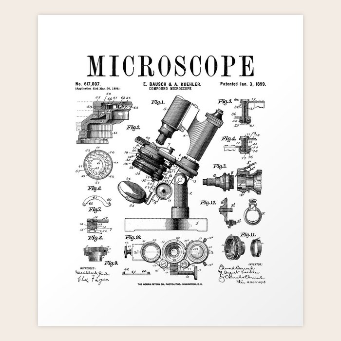 Microscope Biologist Science Vintage Patent Drawing Print Art Print by ...