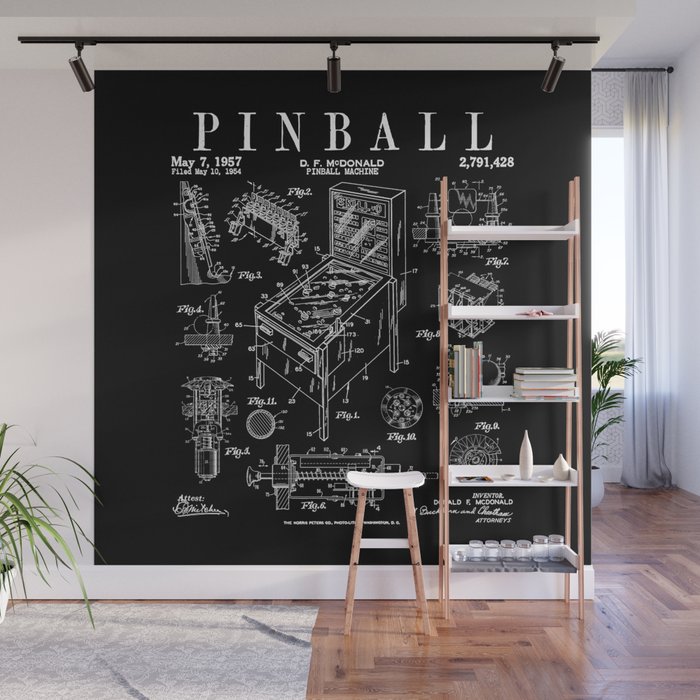 Pinball Arcade Gaming Machine Vintage Gamer Patent Print Wall Mural by ...