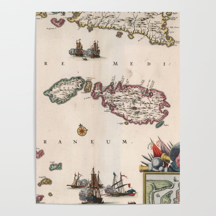 Vintage Malta Map (1682) Poster by BravuraMedia | Society6
