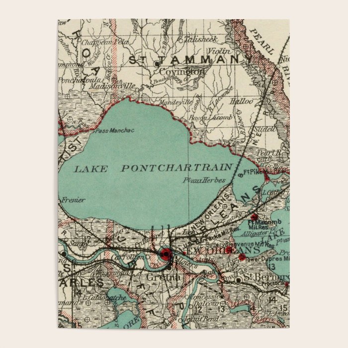 Vintage Map of Lake Pontchartrain (1887) Poster by BravuraMedia | Society6