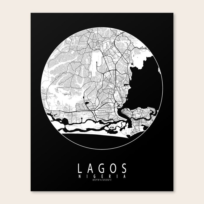 Lagos City Map of Nigeria - Full Moon Canvas Print by deMAP Studio ...