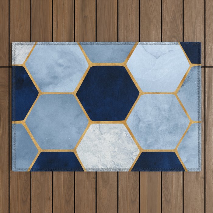blue hexagon pattern rug