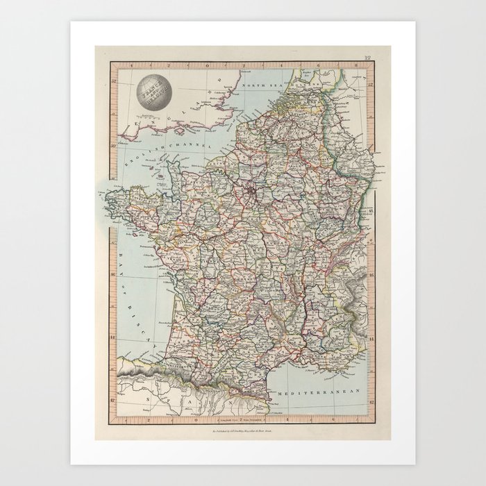 Old France Map (1850) Vintage French Country Atlas Art Print by ...