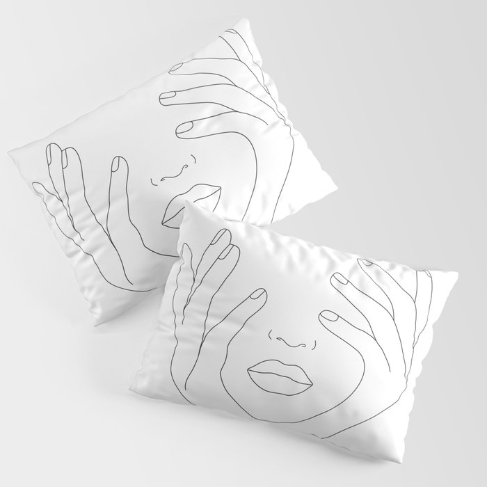 Minimal Line Art Woman With Hands On Face Pillow Sham By Nadja Society6