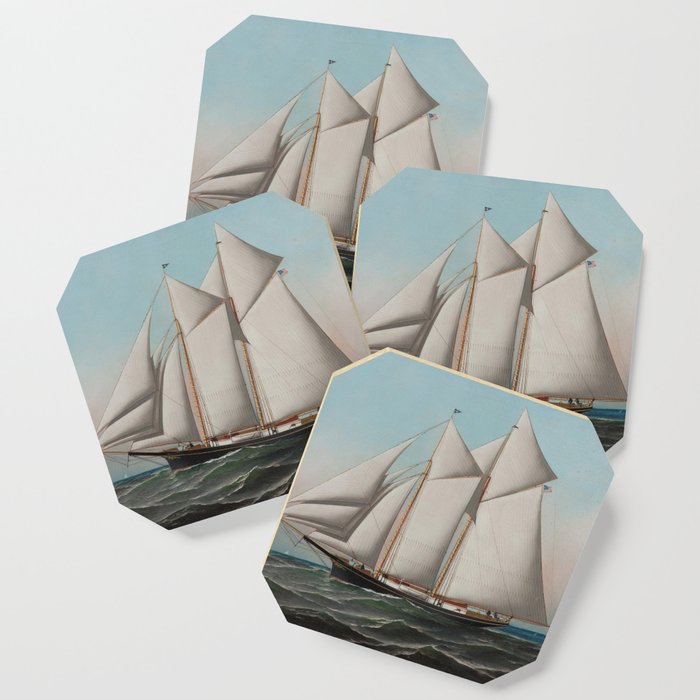 Vintage Schooner Sailboat Illustration (1887) Coaster by BravuraMedia ...