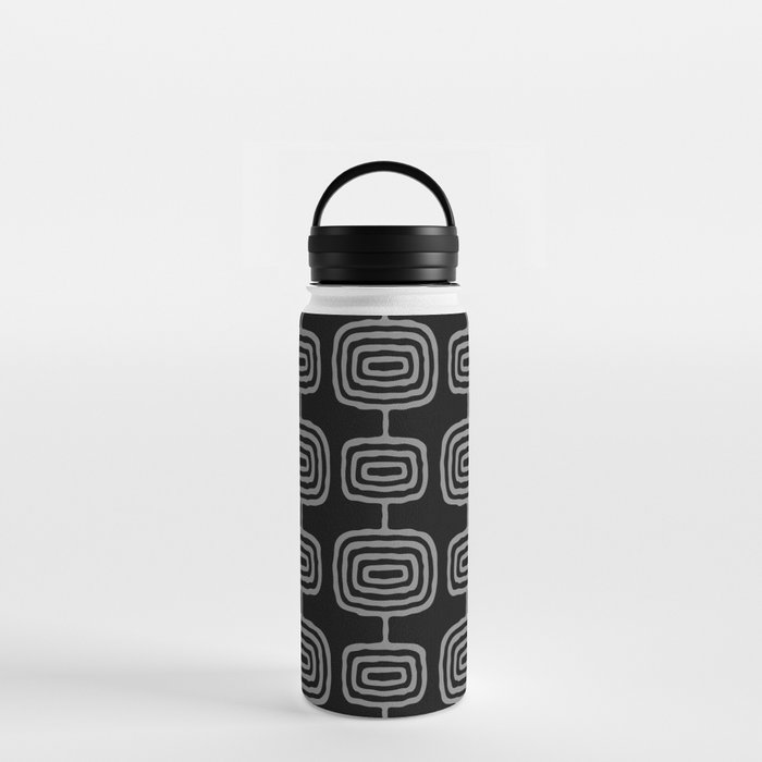 Mid Century Modern Atomic Rings Pattern Black and Gray Water Bottle by ...