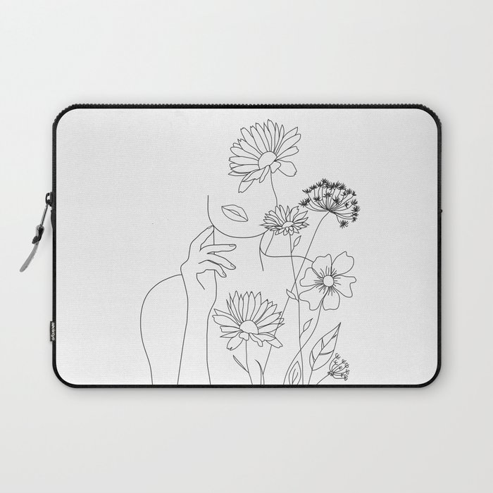 Minimal Line Art Woman With Flowers Iii Laptop Sleeve By Nadja Society6